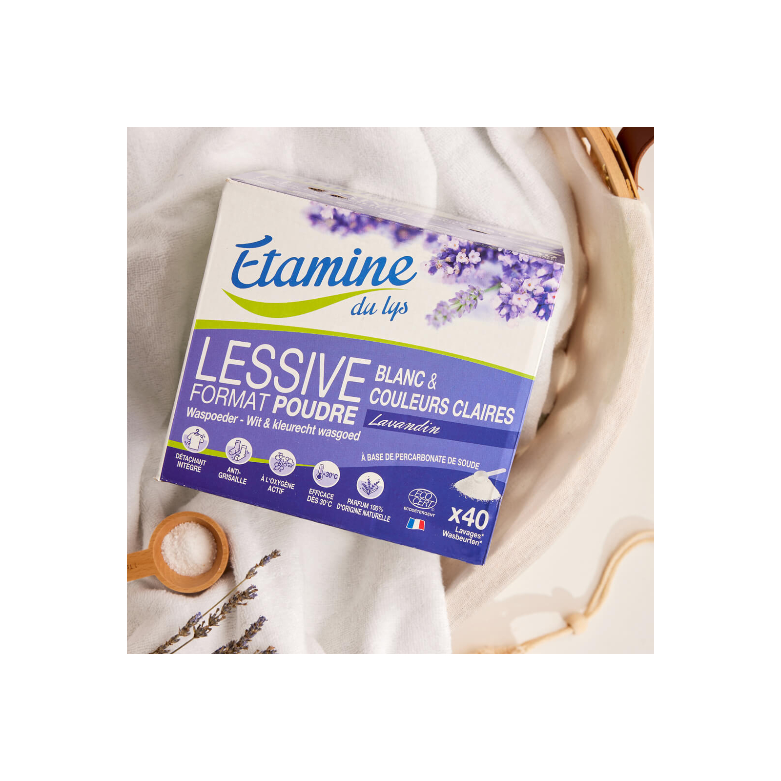 Lessive poudre lavandin 2kg - spécial blanc - Etamine du lys