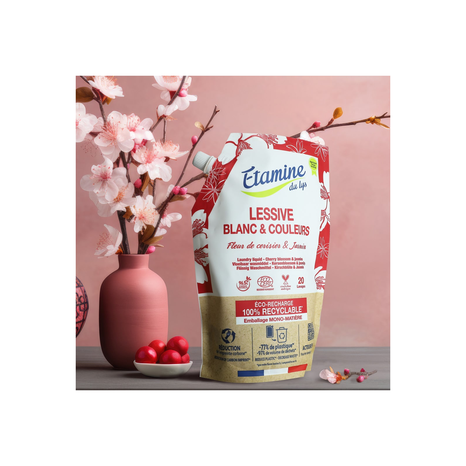 Eco-recharge lessive liquide fleur de cerisier 1L - Etamine du lys