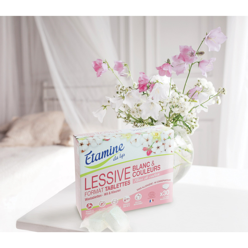 Lessive tablettes blanc et couleurs fleur de coton - Etamine du lys