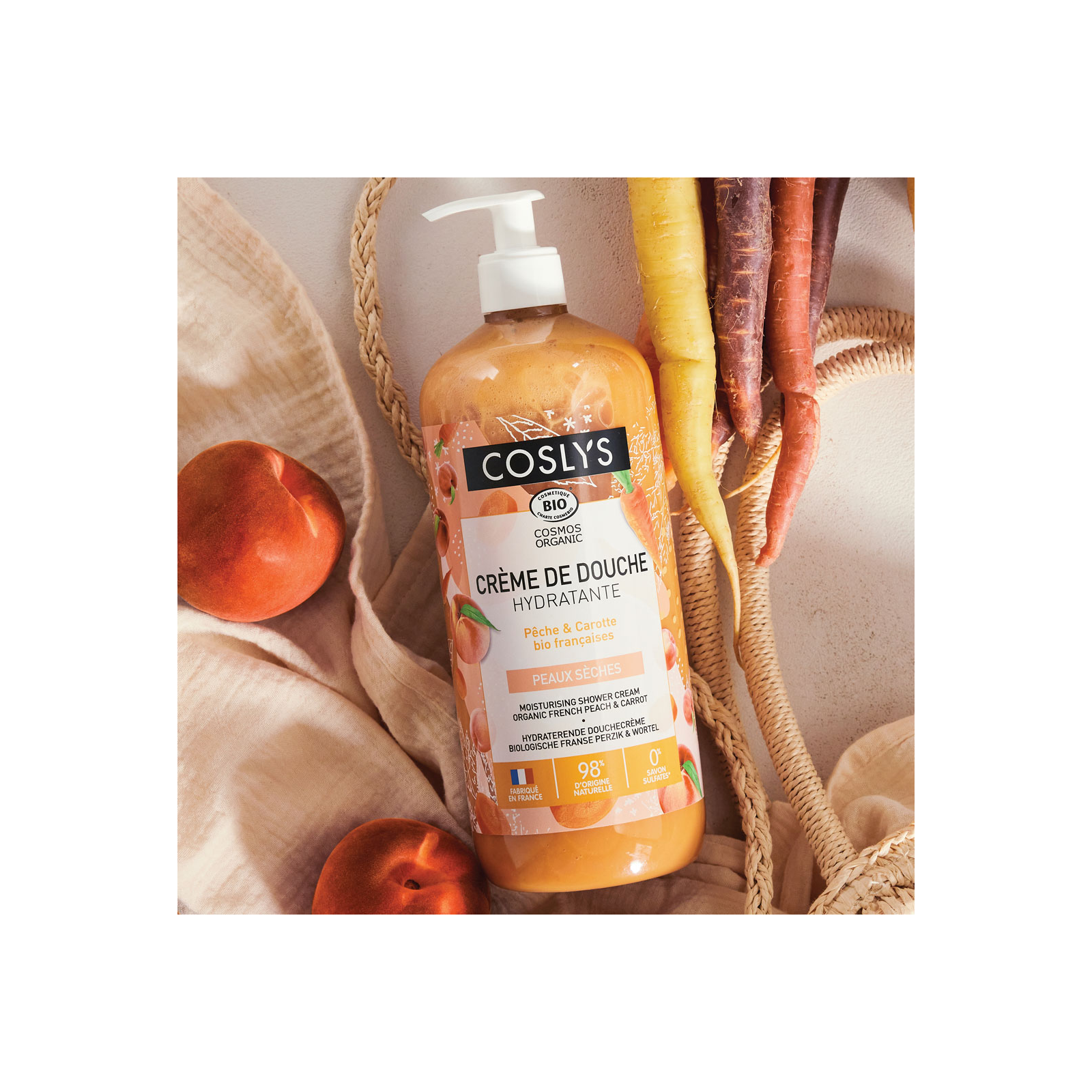 Crème de douche hydratante pêche carotte 1L - Coslys