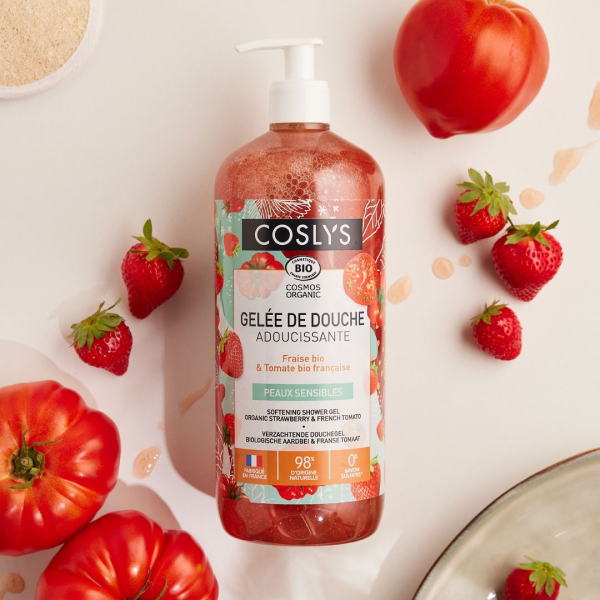Gelée de douche apaisante fraise tomate 1L - Coslys