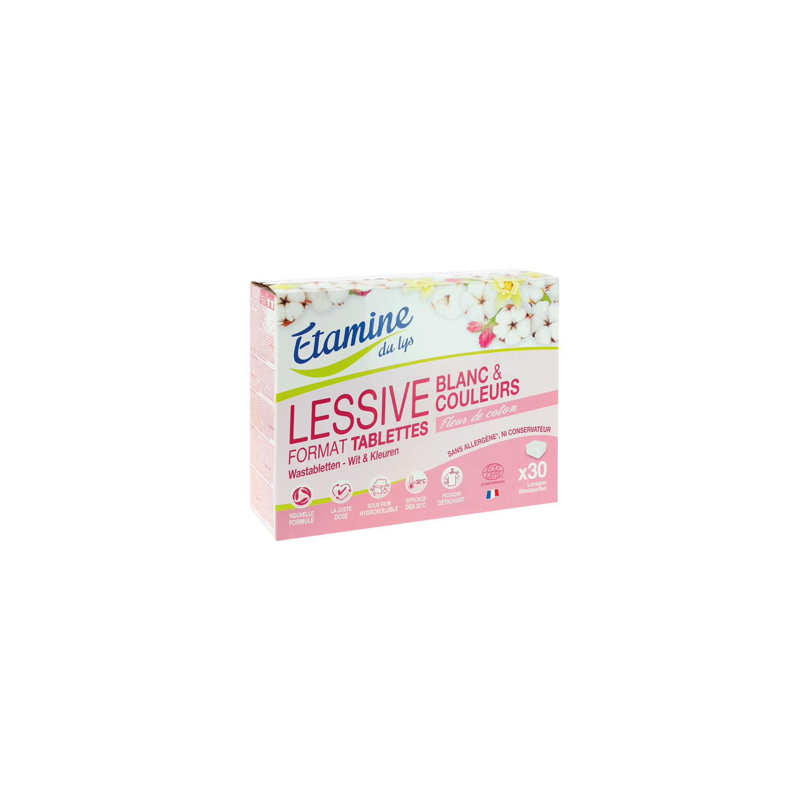 Lessive tablettes blanc et couleurs fleur de coton - Etamine du lys